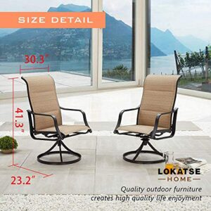 LOKATSE HOME 2-Piece Patio Outdoor Textilene Fabric Steel Swivel Dining Chair Set with 2 Single Rocking Chairs -Beige