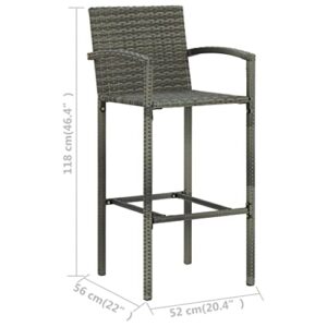 Bar Stools 2 pcs Gray Poly Rattan