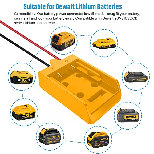 Power Wheel Adapter with Fuse & Switch, Secure Battery Adapter for Dewalt 20V Lithium Battery with 12 Gauge Wire, Good Power Convertor for DIY Ride On Truck, Robotics, RC Toys and Work Lights