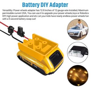 Power Wheel Adapter with Fuse & Switch, Secure Battery Adapter for Dewalt 20V Lithium Battery with 12 Gauge Wire, Good Power Convertor for DIY Ride On Truck, Robotics, RC Toys and Work Lights