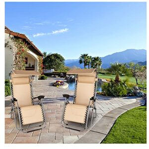 set of 2 non-gravity outdoor lounge chairs sunshade cup holder mobile slot folding patio chairs canopy tray (legendary-yes)