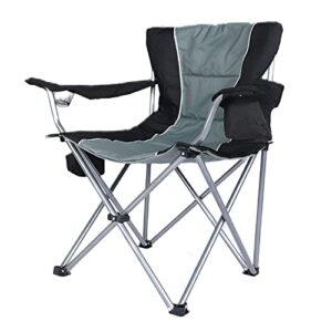 yssoa oversized camping folding chair with cup holder, side cooler bag, heavy duty steel frame fully p added quad armchair for outdoors, 1-pack, grey