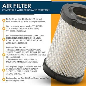 RARELEMON 796031 Air Filter Tune Up Kit, Compatible with Briggs and Stratton 591334 492932 696854; John Deere D100 D110 D125 D130; Husqvarna YTH22V46 YTH24V48 YTA22V46; Lawn Mower Oil Filter