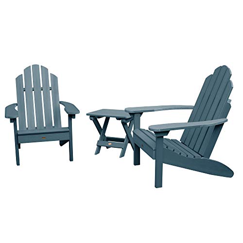 Highwood AD-KITCLAS2-NBE Classic Westport Adirondack Chairs with Side Table, Nantucket Blue