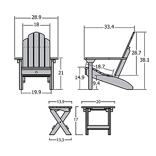 Highwood AD-KITCLAS2-NBE Classic Westport Adirondack Chairs with Side Table, Nantucket Blue