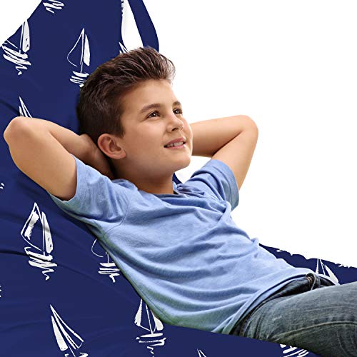 Ambesonne Navy Blue Lounger Chair Bag, Hand Drawn Style Sailing Yacht Silhouettes Ocean Travel Regatta Race Theme, High Capacity Storage with Handle Container, Lounger Size, Dark Blue White