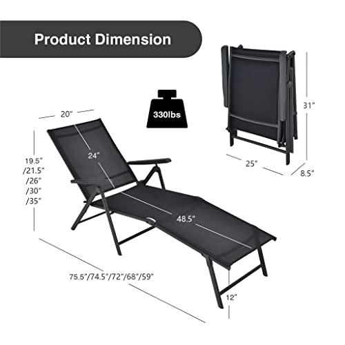 FKSDHDG Patio Folding Chair 2 Piece Outdoor Portable Recliner Gray