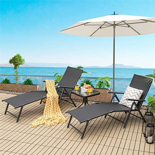 FKSDHDG Patio Folding Chair 2 Piece Outdoor Portable Recliner Gray