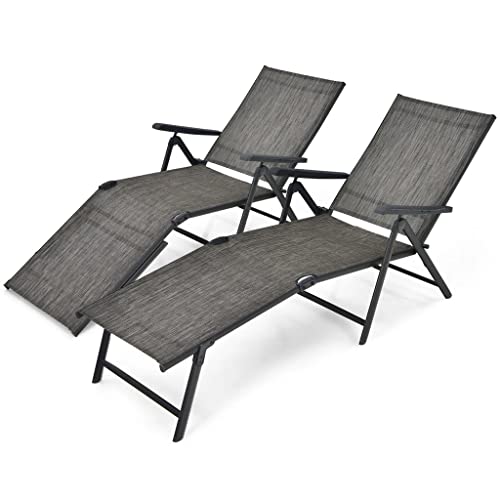 FKSDHDG Patio Folding Chair 2 Piece Outdoor Portable Recliner Gray