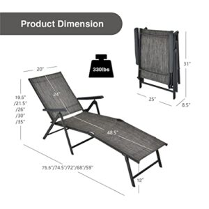 FKSDHDG Patio Folding Chair 2 Piece Outdoor Portable Recliner Gray