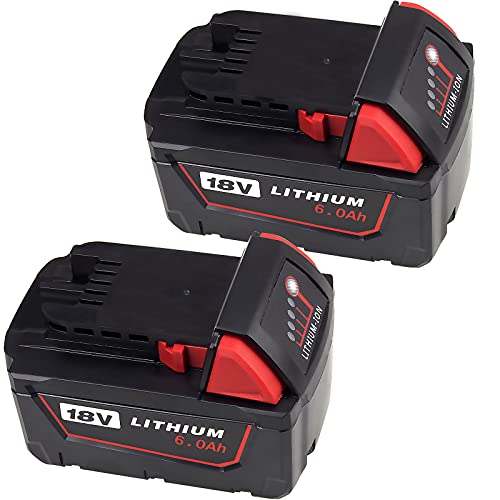 2 Packs 18V 6.0Ah Replacement 48-11-1860 Battery Compatible with Milwaukee M18 Battery Lithium 48-11-1862 48-11-1850 48-11-1840 48-11-1828 48-11-1820 48-11-1815 Cordless Tools Batteries