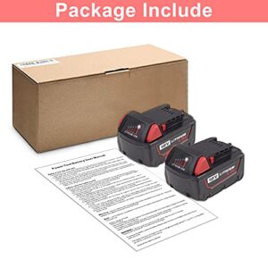 2 Packs 18V 6.0Ah Replacement 48-11-1860 Battery Compatible with Milwaukee M18 Battery Lithium 48-11-1862 48-11-1850 48-11-1840 48-11-1828 48-11-1820 48-11-1815 Cordless Tools Batteries