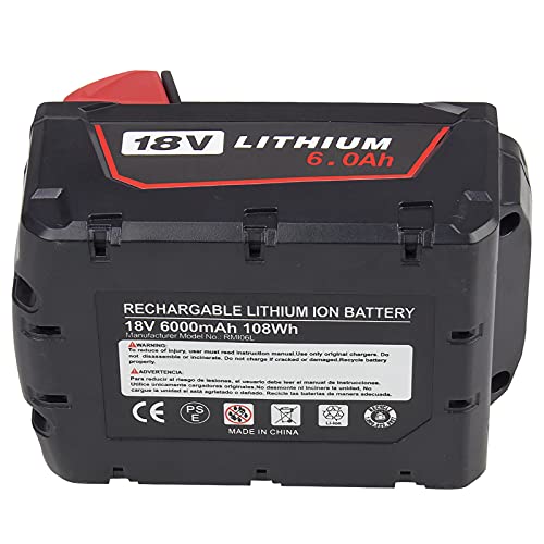 2 Packs 18V 6.0Ah Replacement 48-11-1860 Battery Compatible with Milwaukee M18 Battery Lithium 48-11-1862 48-11-1850 48-11-1840 48-11-1828 48-11-1820 48-11-1815 Cordless Tools Batteries