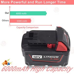 2 Packs 18V 6.0Ah Replacement 48-11-1860 Battery Compatible with Milwaukee M18 Battery Lithium 48-11-1862 48-11-1850 48-11-1840 48-11-1828 48-11-1820 48-11-1815 Cordless Tools Batteries