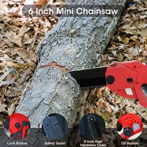 Mini Chainsaw Cordless 6-Inch With 2 Battery, Brushless Motor, 21V Rechargeable Battery, Power Chainsaw With Safety Lock, Handheld Mini Chainsaw, For Tree Trimming Wood Cutting