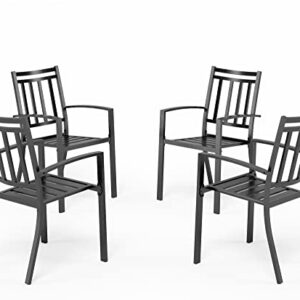 HERA'S PALACE Outdoor Dining Chairs Set of 4, Black Patio Chairs Outdoor Chairs with Armrest, Iron Patio Stackable Chairs for Poolside, Balcony, Yard