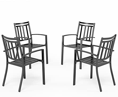 HERA'S PALACE Outdoor Dining Chairs Set of 4, Black Patio Chairs Outdoor Chairs with Armrest, Iron Patio Stackable Chairs for Poolside, Balcony, Yard