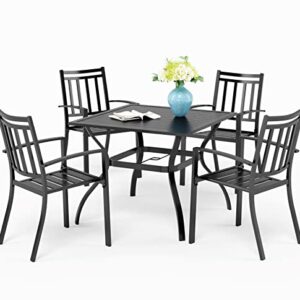 HERA'S PALACE Outdoor Dining Chairs Set of 4, Black Patio Chairs Outdoor Chairs with Armrest, Iron Patio Stackable Chairs for Poolside, Balcony, Yard