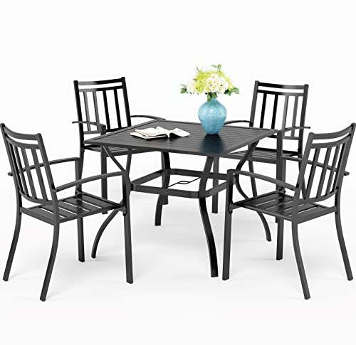 HERA'S PALACE Outdoor Dining Chairs Set of 4, Black Patio Chairs Outdoor Chairs with Armrest, Iron Patio Stackable Chairs for Poolside, Balcony, Yard