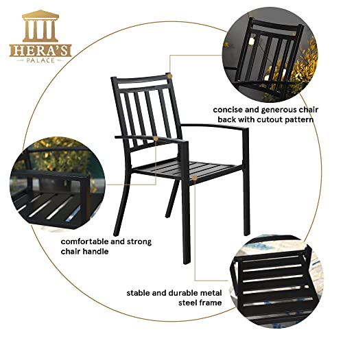 HERA'S PALACE Outdoor Dining Chairs Set of 4, Black Patio Chairs Outdoor Chairs with Armrest, Iron Patio Stackable Chairs for Poolside, Balcony, Yard