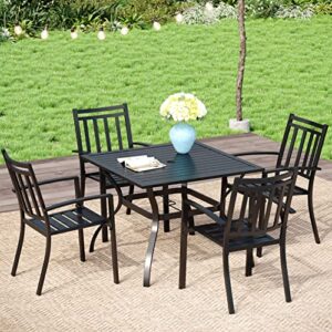 HERA'S PALACE Outdoor Dining Chairs Set of 4, Black Patio Chairs Outdoor Chairs with Armrest, Iron Patio Stackable Chairs for Poolside, Balcony, Yard