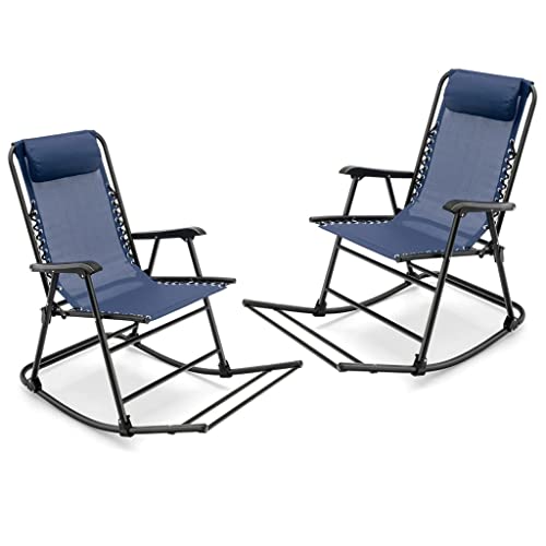 FKSDHDG 2 Piece Patio Camping Rocking Chair Folding Rocking Chair Footrest