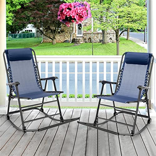 FKSDHDG 2 Piece Patio Camping Rocking Chair Folding Rocking Chair Footrest