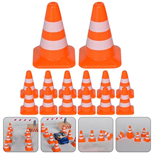 Operitacx 28pcs Miniature Traffic Cones Mini Traffic Sign Toys Construction Road Cones Road Parking Field Marker Cones Plastic Roadblock Model Toy Children Educational Learning Toy Models