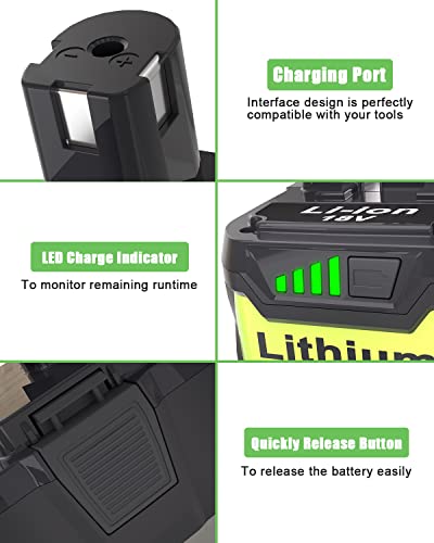 Leisuda 2 Pack 6.5Ah 18V Replacement Battery for Ryobi 18V Lithium Battery, Compatible for Ryobi 18V Battery P197 P102 P108 P190 P103 P104 P105 P107 P109 18V ONE+ Cordless Tool