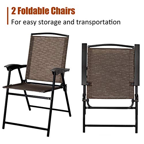 Tangkula 3 Pieces Patio Bistro Set, Outdoor Folding Chairs & Table Set with Tempered Glass Tabletop, Round Table & 2 Foldable Chairs, Small Outdoor Furniture Set for Garden, Poolside & Backyard