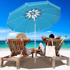 portable beach umbrella for sand: 7ft arc length 6.5ft diameter outdoor umbrella with anchor heavy duty and adjustable tilt pole – uv 50+ windproof beach umbrella with carry bag for beach, patio, garden