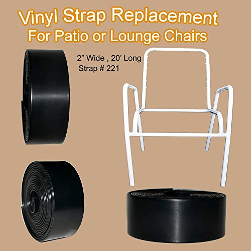 20' - 2" Wide Vinyl Chair Strap for Patio Pool Lawn Garden Furniture Repair 20' Durable Roll - Best for Strapping, Repair & Restoration Black Matte #221