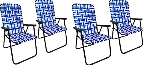 EasyGo Product Portable – Retro Style High Back Design – Outdoor Webbed Chair for Backyard, Camping, Sporting Events – Easy Folding, 4 Pack, Blue