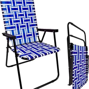 EasyGo Product Portable – Retro Style High Back Design – Outdoor Webbed Chair for Backyard, Camping, Sporting Events – Easy Folding, 4 Pack, Blue