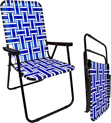 EasyGo Product Portable – Retro Style High Back Design – Outdoor Webbed Chair for Backyard, Camping, Sporting Events – Easy Folding, 4 Pack, Blue