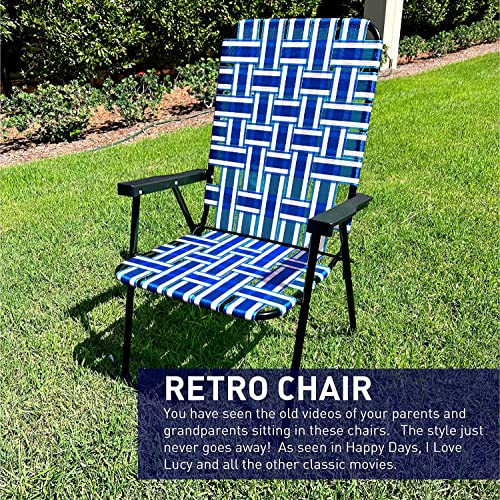 EasyGo Product Portable – Retro Style High Back Design – Outdoor Webbed Chair for Backyard, Camping, Sporting Events – Easy Folding, 4 Pack, Blue