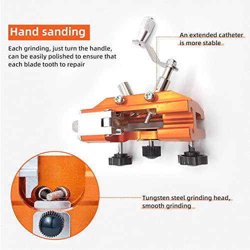 KEPDTAI Chainsaw Sharpener, Hand Cranked Chainsaw Sharpening Jig Kit with Storage Bag & Gloves, Portable Chain Saw Sharpener Tools, Chainsaw Files Accessories for All Kinds of Chain Saws (Orange)