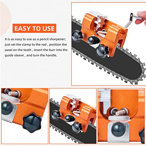 KEPDTAI Chainsaw Sharpener, Hand Cranked Chainsaw Sharpening Jig Kit with Storage Bag & Gloves, Portable Chain Saw Sharpener Tools, Chainsaw Files Accessories for All Kinds of Chain Saws (Orange)