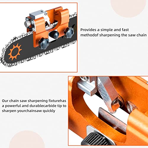 KEPDTAI Chainsaw Sharpener, Hand Cranked Chainsaw Sharpening Jig Kit with Storage Bag & Gloves, Portable Chain Saw Sharpener Tools, Chainsaw Files Accessories for All Kinds of Chain Saws (Orange)