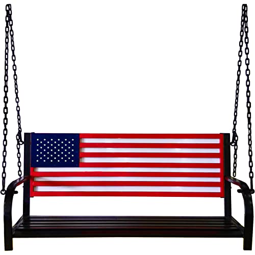 BACKYARD EXPRESSIONS PATIO · HOME · GARDEN 908353-NM Outdoor Porch Metal American Flag Patio Swing-Red, White and Blue-Backyard Expressions