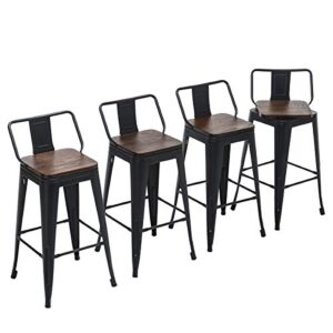 Yongchuang 26" Swivel Bar Stools with Backs Counter Height Stools Set of 4 Industrial Metal Barstools (Swivel 26", Wood Top Black)