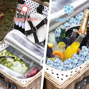 HYBDAMAI Willow Picnic Basket Set for 4 Persons with Waterproof Picnic Blanket, Large Wicker Picnic Basket for Camping, Outdoors, Valentine's Day, Christmas, Thanksgiving, Birthday