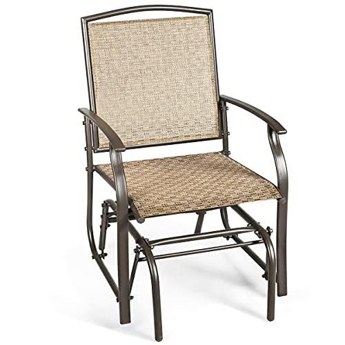 DORTALA Patio Swing Single Glider, Single Iron Rocking Chair, Steel Frame, Swing Chair Rocker Seating, Ideal for Lawns, Courtyards, Gardens, Terraces, Poolside and Backyards, Brown