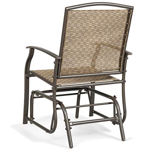 DORTALA Patio Swing Single Glider, Single Iron Rocking Chair, Steel Frame, Swing Chair Rocker Seating, Ideal for Lawns, Courtyards, Gardens, Terraces, Poolside and Backyards, Brown