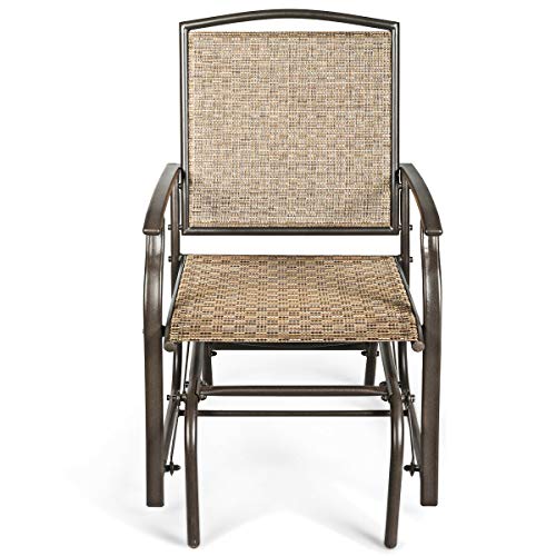 DORTALA Patio Swing Single Glider, Single Iron Rocking Chair, Steel Frame, Swing Chair Rocker Seating, Ideal for Lawns, Courtyards, Gardens, Terraces, Poolside and Backyards, Brown