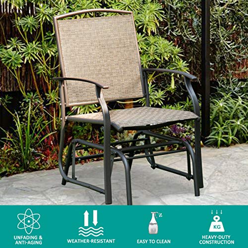 DORTALA Patio Swing Single Glider, Single Iron Rocking Chair, Steel Frame, Swing Chair Rocker Seating, Ideal for Lawns, Courtyards, Gardens, Terraces, Poolside and Backyards, Brown