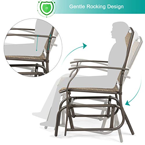 DORTALA Patio Swing Single Glider, Single Iron Rocking Chair, Steel Frame, Swing Chair Rocker Seating, Ideal for Lawns, Courtyards, Gardens, Terraces, Poolside and Backyards, Brown