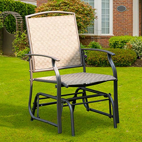 DORTALA Patio Swing Single Glider, Single Iron Rocking Chair, Steel Frame, Swing Chair Rocker Seating, Ideal for Lawns, Courtyards, Gardens, Terraces, Poolside and Backyards, Brown