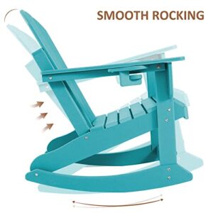 ABCPATIO Adirondack Rocking Chairs Weather Resistant Outdoor Patio Chair with Cup Holder, Seat Width 21.6" Turquoise