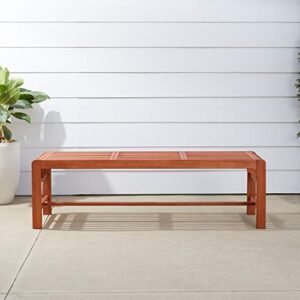 Vifah V1400 Malibu Red Brown 5Ft Rustic Eucalyptus Wooden Backless Bench for 3 Seater in Entry Way